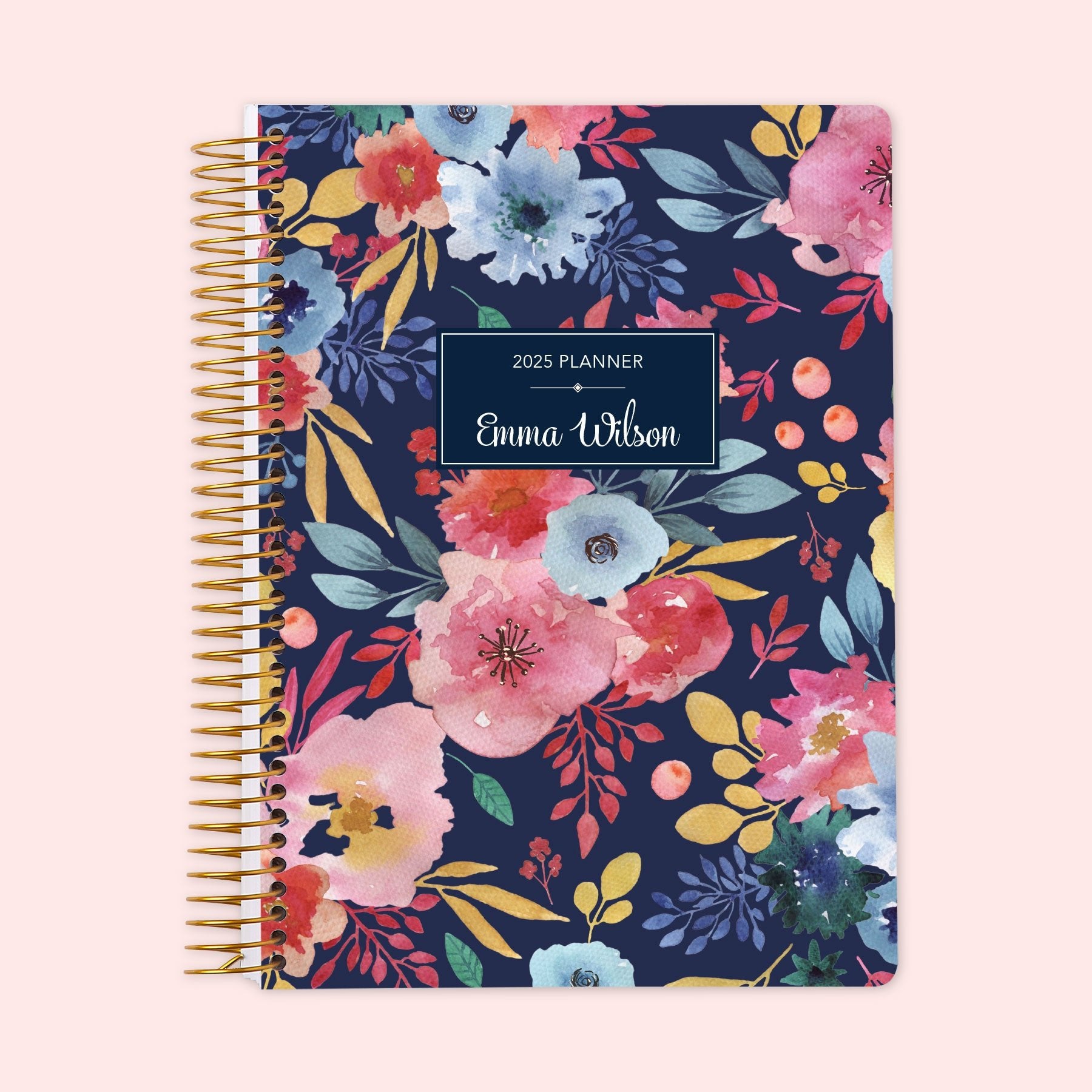 2025 Custom Weekly Planner - Navy Pink Watercolor Floral