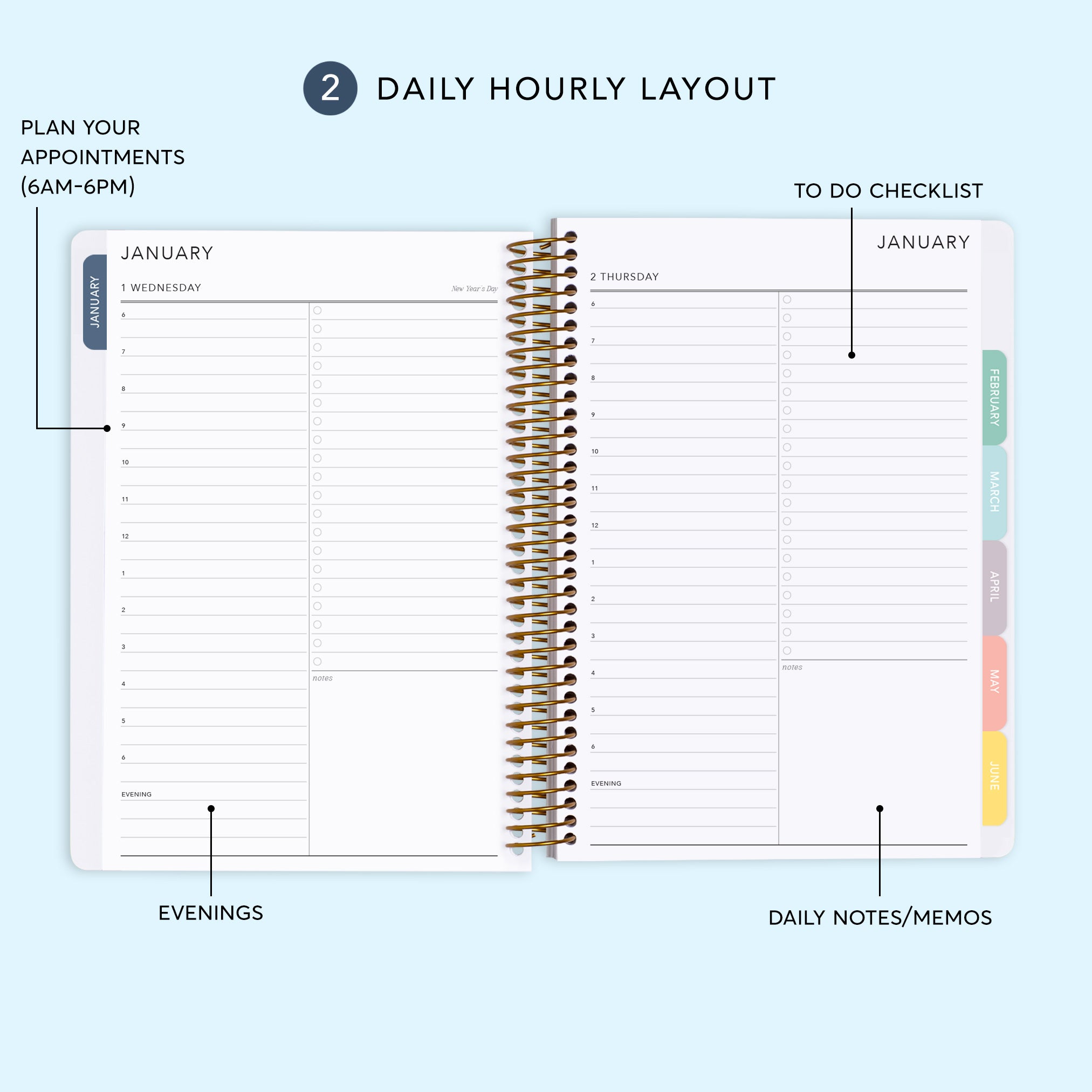 6x9 Daily Planner - Flower Frame Blue - Posy Paper Co.